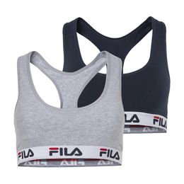 Bustier Fila "WOMAN BUSTIER", Damen, Gr. L, N-Gr, blau (navy grau), Obermaterial: 95% Baumwolle, 5% Elasthan. Obermaterial 2: 67% Baumwolle, 28% Polyester, 5% Elasthan, unifarben, BHs Bustier, ohne Polsterung und ohne B&uuml;gel, Racerbackr&uuml;cken