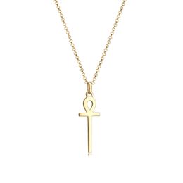 Kette mit Anh&auml;nger Elli "Halskette Ankh Symbol Anh&auml;nger Kreuz 925 Sterling Silber" Gr. 45, gold, Halsketten, Damen, ohne Stein, Silber 925 (Sterlingsilber), Kette mit Anh&auml;nger