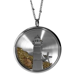 Kette mit Anh&auml;nger OSTSEE-SCHMUCK "- Leuchtturm 38 mm - Edelstahl - ohne Stein" Gr. A, grau (edelstahlfarben, grau, silberfarben), Halsketten, Damen, Edelstahl, Kette mit Anh&auml;nger