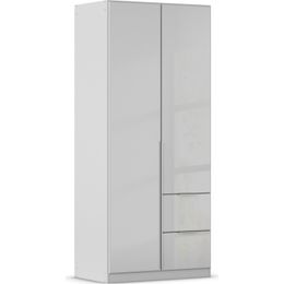 Dreht&uuml;renschrank OTTO HOME "Kleiderschrank Kleiderschr&auml;nke Schrank Garderobe AGORDO mit Glasfront", grau (seidengrau, glas seidengrau), B:91cm H:210cm T:54cm, Holzwerkstoff, Schr&auml;nke, Dreht&uuml;renschrank, mit Au&szlig;enschubk&auml;sten, in 7 Breiten und 2 H&ouml;hen MADE IN GERMANY