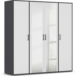 Dreht&uuml;renschrank Rauch "Kleiderschrank Schrank Garderobe W&auml;scheschrank VOYAGER", grau (graumetallic, alpinwei&szlig;), B:187cm H:194cm T:53cm, Holzwerkstoff, Schr&auml;nke, Dreht&uuml;renschrank, mit modernen Griffen in Graumetallic und Spiegel