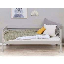 Einzelbett Hoppekids "ECO Comfort Kinderbett, Kiefer Massivholz, Jugendbett inkl. Rollrost", grau (tauben grau), B:76cm H:65cm L:166cm, Kiefer massiv, Betten, Einzelbett, 70x160 cm, wahlweise in verschieden Farben/ Matratze/ Absturzsicherung