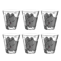 Kinderbecher Leonardo "Kinderbecher Bambini 215 ml 6er Set", grau (elefant), 6 tlg., Glas, Trinkgef&auml;&szlig;e, Kinderbecher