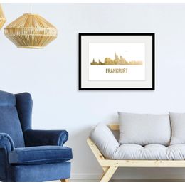 Bild queence "Frankfurt Skyline GOLD", gold (farbe rahmen: schwarz, farbe bild(er): goldfarben), B:40cm H:30cm, Acrylglas, Holz, Papier, Bilder, Bild, HD Premium Poster-Druck inkl. Holzrahmen