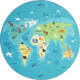 Teppich the carpet "Happy Life round", blau, H:4mm &Oslash;:200cm, Polyester, Teppiche, Teppich, Life Kinderzimmer Teppich Spielteppich pflegeleicht
