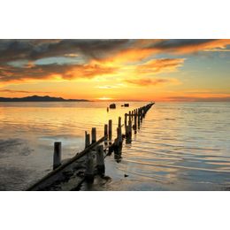 Fototapete papermoon "HOLZ-BR&Uuml;CKE-ALT STEG MEER OZEAN SEE STRAND SONNE K&Uuml;STE", bunt, B:2,5m L:1,86m, Vlies, Tapeten, Fototapete