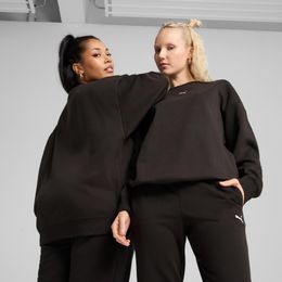 Langarmshirt Puma "ESS OVERSIZED CREW FL", Damen, Gr. XL, schwarz (Puma schwarz), Fleece, Obermaterial: 66% Baumwolle, 34% Polyester, unifarben, oversize normal, Rundhals, Shirts Langarmshirt, Oversize-Passform, Rundhalsausschnitt, gerippte B&uuml;ndchen und Saum