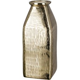 Tischvase Gilde "Lola, Dekovase", gold (goldfarben), B:13cm H:38cm T:13cm, Aluminium, Vasen, Tischvase, Vase aus Aluminium, mit geritzter Oberfl&auml;chenstruktur