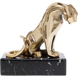 Dekofigur KARE DESIGN "Deko Figur Lion on Marble 34cm", gold (goldfarben), B:30,5cm H:33,5cm T:20cm, Aluminium, Glas, MDF, Dekofiguren, Dekofigur