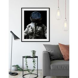 Bild queence "Astronaut", blau (farbe rahmen: schwarz, farbe bild(er): blau), B:50cm H:70cm, Acrylglas, Holz, Papier, Bilder, Bild, HD Premium Poster-Druck inkl. Holzrahmen