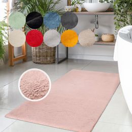 Badematte Carpet City "Topia Mats, Badteppich uni", rosa, H:14mm, Polyester, Badematten, Badematte, Hochflor, Kaninchen Haptik, Polyester, Badezimmerteppich, waschbar
