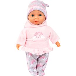 Babypuppe BAYER "My First Baby, Regenbogen-Outfit", rosa, grau, Puppen, Baby, Kunststoff, Polyester, Babypuppe, mit Schlafaugen