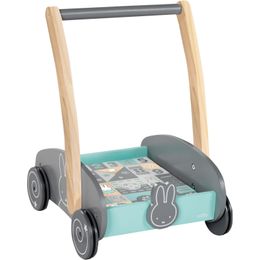 Lauflernwagen Roba "miffy", grau, Lauflernhilfen, KinderB:23cm H:39cm T:31cm, Holz, Lauflernwagen, mit 35-teiligem Holzbausteine-Set, B:23cm H:39cm T:31cm