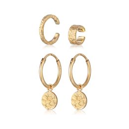 Ohrstecker-Set Elli "Ohrringe Creolen Earcuff Set im modischen Look 925 Silber" Gr. 24, gold, Ohrringe, Damen, ohne Stein, Silber 925 (Sterlingsilber), Ohrstecker-Set