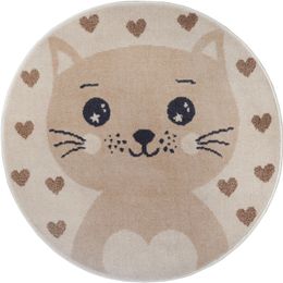 Kinderteppich Hanse Home "Adventures Cat", beige (creme,beige), H:8mm &Oslash;:140cm, Polypropylen, Teppiche, Kinderteppich, Spielteppich, fest, Kinderzimmer, Kurzflor, Spielunterlage