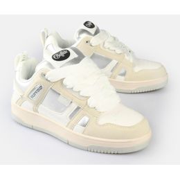 Plateausneaker Buffalo "Azalia LO", Damen, Gr. 40, creme, wei&szlig;, silberfarben, Lederimitat, Schuhe Plateausneaker, Basketsneaker, Halbschuh, Schn&uuml;rschuh mit Memory Foam Innensohle