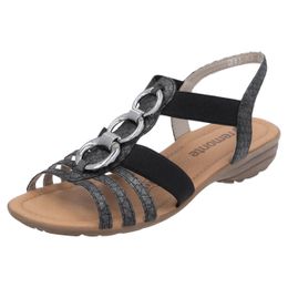 Riemchensandale Remonte, Damen, Gr. 38, schwarz (schwarz, grau), Lederimitat, Schuhe Riemchensandale, Keilabsatz, Sommerschuh, Sandalette mit Gummiz&uuml;gen