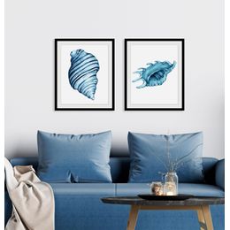 Bild queence "Lisbeth", blau (farbe rahmen: schwarz, farbe bild(er): blau), B:40cm H:50cm, Acrylglas, Holz, Papier, Bilder, Bild, HD Premium Poster-Druck inkl. Holzrahmen