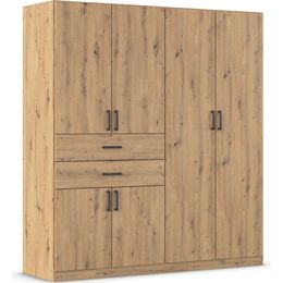 Dreht&uuml;renschrank Rauch "Kleiderschrank Schrank Garderobe MAIKA mit Dekor-Front", braun (eiche artisan), B:181cm H:197cm T:54cm, Holzwerkstoff, Schr&auml;nke, Dreht&uuml;renschrank, 2 Schubladen, in verschiedenen Breiten, H&ouml;hen, Farben, MADE IN GERMANY