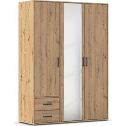 Dreht&uuml;renschrank Rauch "Kleiderschrank Schrank Garderobe W&auml;scheschrank VOYAGER", braun (eiche artisan), B:140cm H:194cm T:53cm, Holzwerkstoff, Schr&auml;nke, Dreht&uuml;renschrank, mit modernen Griffen in Graumetallic, inkl. Schubk&auml;sten und Spiegel