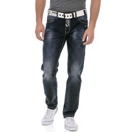 Cipo & Baxx Regular-fit-Jeans CIPO & BAXX, Herren, Gr. 38, L&auml;nge 34, blau (dunkelblau), Denim/Jeans, Obermaterial: 98% Baumwolle, 2% Elasthan, Abriebeffekte, Destroyed-Effekte, normal, Jeans Regular-fit-Jeans, mit markanter Waschung
