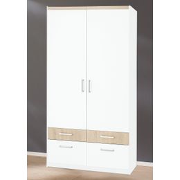 Kleiderschrank Priess, wei&szlig; (wei&szlig;, struktureichefarben hell), B:94cm H:193cm T:56cm, Holzwerkstoff, Schr&auml;nke, Kleiderschrank