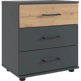 Nachtkommode wimex "Taiga", grau (graphit, artisan), B:52cm H:58cm T:38cm, Holzwerkstoff, Sideboards, Nachtkommode, mit 3 Schubladen, 52cm breit