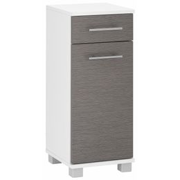 Seitenschrank Welltime "Emmi, Breite 30 cm", wei&szlig; (wei&szlig;, eschefarben grau), B:30,3cm H:75,3cm T:32,6cm, FSC-zertifizierter Holzwerkstoff, Schr&auml;nke, Seitenschrank, Wechselbarer T&uuml;ranschlag, Metallbeschl&auml;ge