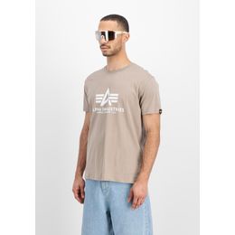 T-Shirt Alpha Industries "Basic T-Shirt", Herren, Gr. L, beige (vintage sand), Single Jersey, Obermaterial: 100% Baumwolle, bedruckt, regular fit normal, Rundhals, normaler Saum, Shirts T-Shirt, Baumwolle, regular fit