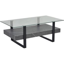 Couchtisch Hela "KONRAD", grau (klarglas, grau marmoroptik, schwarz matt, klarglas, grau marmoroptik), B/H/T: 110cm x 43cm x 60cm, Tische, Couchtisch, Couchtisch; Ablageboden; Glasplatte; Kufengestell