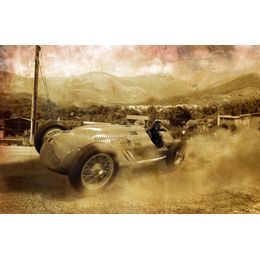 Fototapete papermoon "VINTAGE OLDTIMER-AUTO AUTOS RETRO RENNWAGEN RACING CARS", bunt, B:4,5m L:2,8m, Vlies, Tapeten, Fototapete