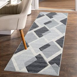 Teppich Carpet City "BONITO 7167", grau, B:80cm H:11mm L:300cm, Obermaterial: 100% Polypropylen, Teppiche, Teppich, L&auml;ufer, Flachflor, Hochtief-Muster/ 3D-Effekt, Geo-Muster, Wohnzimmer