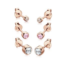 Ohrstecker-Set Elli "Ohrringe (Set, 6 tlg) rund 925 Silber, mit Kristallen von Swarovski", rosa (rosegold), Ohrringe, Damen, Silber 925 (Sterlingsilber), Ohrstecker-Set