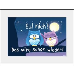 Bild queence "Eul nich", bunt (farbe rahmen: schwarz, farbe bild(er): blau, lila), B:50cm H:40cm, Acrylglas, Holz, Papier, Bilder, Bild, HD Premium Poster-Druck inkl. Holzrahmen