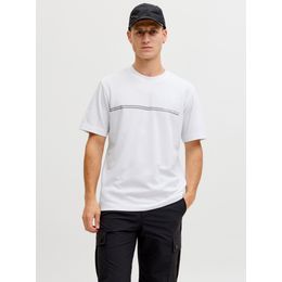 Jack & Jones Kurzarmshirt JACK & JONES "JCOFUSION CHEST BRAND TEE SS CREW SN", Herren, Gr. S, hellwei&szlig;, Jersey, Obermaterial: 58% Polyester, 42% Baumwolle, bedruckt, regular fit normal, Rundhals, Shirts Kurzarmshirt, Materialmix, regular fit