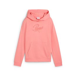 Kapuzensweatshirt Puma "ESS SCRIPT HOODIE TR G", M&auml;dchen, Gr. 176, pink (pink fruit), Sweatware, Obermaterial: 68% Baumwolle, 32% Polyester, bedruckt, regular fit normal, angesetztes B&uuml;ndchen, Sweatshirts Kapuzensweatshirt, f&uuml;r Jugendliche, mit grafischer Stickerei, mit K&auml;ngurutasche