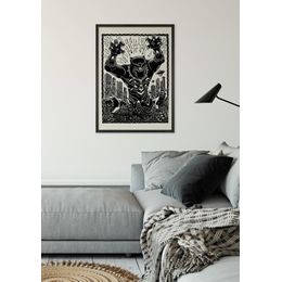 Wandbild Komar "Marvel Black Panther Lino-Cut Charge", schwarz (farbe bild(er): schwarz, wei&szlig;), Disney, 1 Stk., Vlies, Bilder, Wandbild, 40 x 50 cm (Breite x H&ouml;he) - Kinderzimmer, Dekoration
