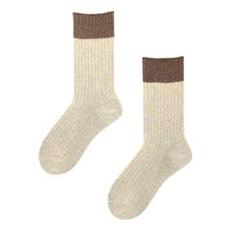 Socken Hudson "Socke Cosmic Block", Damen, Gr. 39-42, beige (pearl wei&szlig; 0979), Obermaterial: 39% Polyamid PA. 30% Wolle WO. 23% Viskose CV. 7% Kaschmir WS. 1% Elasthan EL., Socken Socken