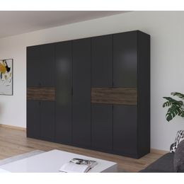 Dreht&uuml;renschrank Rauch "Kleiderschrank Schrank Garderobe W&auml;scheschrank TICAO", grau (graumetallic, atlantic oak dunkel), B:271cm H:210cm T:54cm, Holzwerkstoff, Schr&auml;nke, Dreht&uuml;renschrank, mit 2 ger&auml;umigen Schubladen, viel Stauraum MADE IN GERMANY