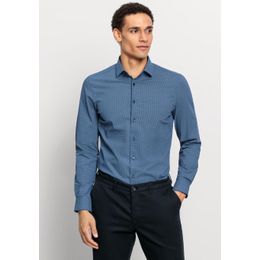 Businesshemd OLYMP "Level Five 24/Seven body fit", Herren, Gr. 45, N-Gr, blau (marine), Web, Obermaterial: 64% Baumwolle, 27% Polyester, 9% Elasthan, 2-Knopf-Manschette, Hemden Businesshemd, mit markantem Minimal-Design
