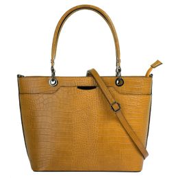 Henkeltasche CLUTY, Damen, Gr. B/H/T: 30cm x 22cm x 10cm onesize, gelb, Leder, Reptilienpr&auml;gung, Taschen Henkeltasche, echt Leder, Made in Italy