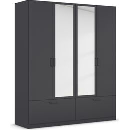 Dreht&uuml;renschrank Rauch "Kleiderschrank Schrank Garderobe W&auml;scheschrank BARI mit Spiegel", grau (graumetallic), B:180cm H:210cm T:54cm, Holzwerkstoff, Schr&auml;nke, Dreht&uuml;renschrank, mit Schubk&auml;sten und modernem Griff in Graumetallic MADE IN GERMANY