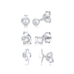 Ohrstecker-Set Elli "Ohrringe Stecker Kugel Blitz 3er Set 925 Silber, mit Kristallen von Swarovski" Gr. 3, silber, Ohrringe, Damen, Silber 925 (Sterlingsilber), Ohrstecker-Set