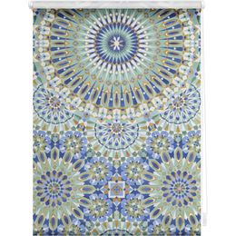 Seitenzugrollo LICHTBLICK ORIGINAL "Rollo Klemmfix, ohne Bohren, blickdicht, Orientalische Muster", blau (blau, gr&uuml;n, wei&szlig;), B:60cm H:150cm, Polyester, Rollos, Seitenzugrollo