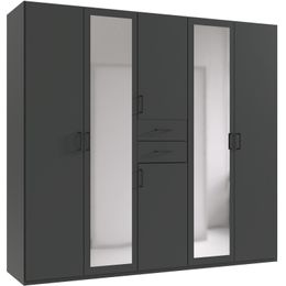 Kleiderschrank wimex "Diver Dreht&uuml;renschrank mit Spiegel, 180, 225 o. 270cm breit", graphit, griffe schwarz, B:225cm H:207cm T:58cm, Schr&auml;nke, Kleiderschrank, Bestseller Schlafzimmerschrank wahlweise 3 Innenausstattungen
