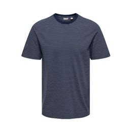 Only & Sons Rundhalsshirt ONLY & SONS "ONSFRED LIFE RLX SS STRIPE TEE NOOS", Herren, Gr. XL, navy blazer stripes:gardenia, Jersey, Obermaterial: 100% Baumwolle, gestreift, relaxed fit normal, Rundhals, Shirts Rundhalsshirt