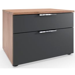 Nachtkommode wimex "Level by fresh to go", schwarz (front graphit, korpus plankeneiche nachbildung), B:54cm H:39cm T:41cm, Holzwerkstoff, Sideboards, Nachtkommode, 2 Schubladen mit soft-close Funktion, 54cm breit, 39cm hoch