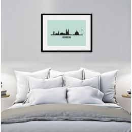 Bild queence "N&uuml;rnberg Skyline", blau (farbe rahmen: schwarz, farbe bild(er): blau), B:40cm H:30cm, Acrylglas, Holz, Papier, Bilder, Bild, HD Premium Poster-Druck inkl. Holzrahmen