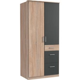Kleiderschrank wimex "Click", grau (struktureichefarben hell, graphitfarben), B:90cm H:199cm T:58cm, Schr&auml;nke, Kleiderschrank, ohne Spiegel