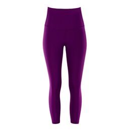 Leggings WINSHAPE "7/8-Tights HWL317C", Damen, Gr. S, Normalgr&ouml;&szlig;en, lila (schwarz plum), 85% Polyester, 15% Elasthan, Hosen Leggings, mit V-Shape Applikation und Core-Bund